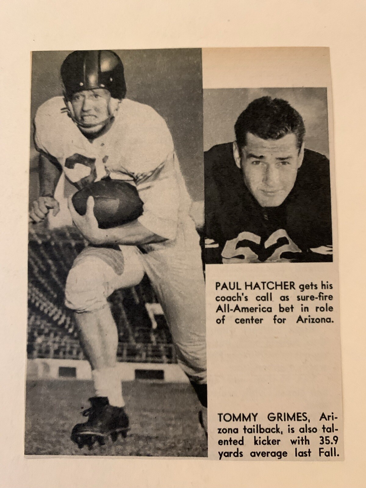 Paul Hatcher Tommy Grimes Arizona Wildcats 1954 S&S Football Pictorial ...