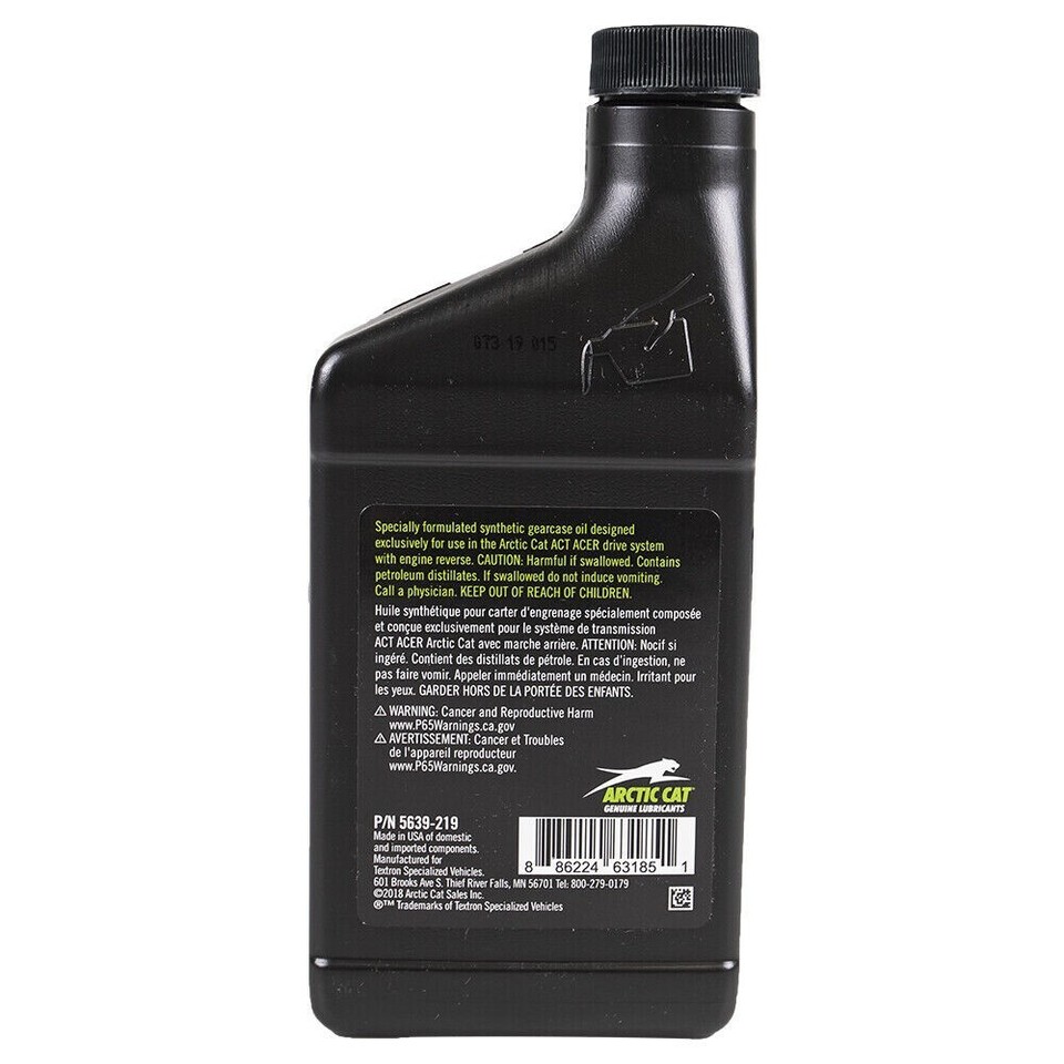 1 New OEM Arctic Cat Synthetic ACT Gearcase Fluid Oil 15oz ACER Reverse ...