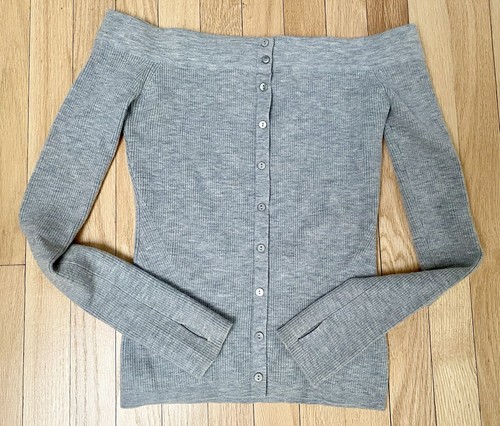 Intermix Off The Shoulder Delphine Gray Wool Cashmere Sweater Sz P XS ...