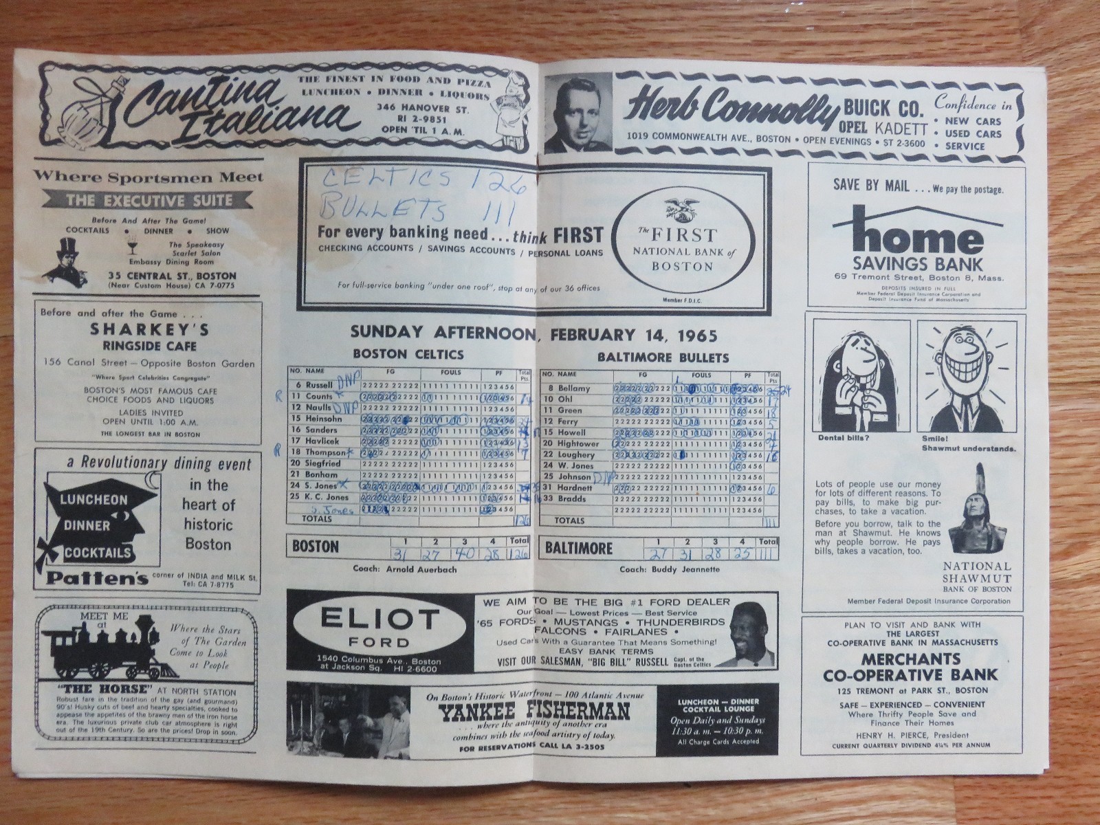 1965 BOSTON CELTICS vs BALTIMORE BULLETS Program BILL RUSSELL vs WALT ...