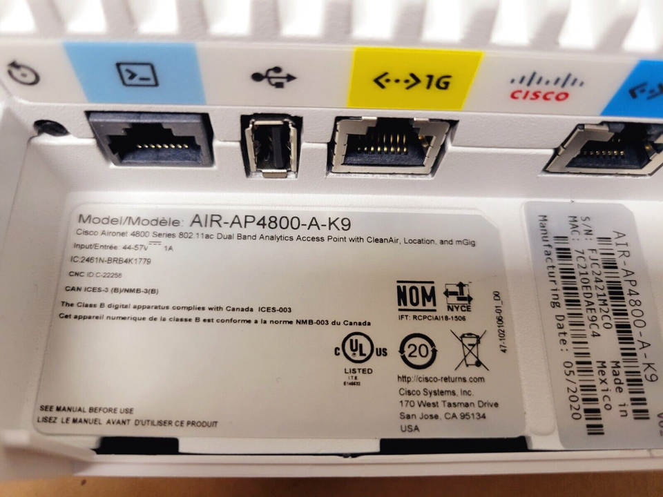 Cisco AIR-AP4800-A-K9 4800 Series 802.11ac Wireless Access Point ...