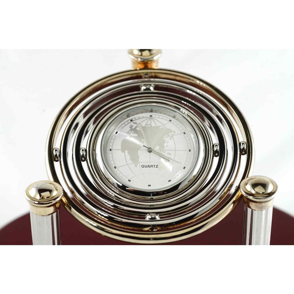 World Desk Clock Gyroscopic , Pedestals Wood Base Quartz Rotating Clock ...
