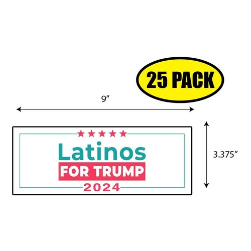 25 PACK 3.37"x 9" LATINOS FOR TRUMP Sticker Decal Gift MAGA Trump ...