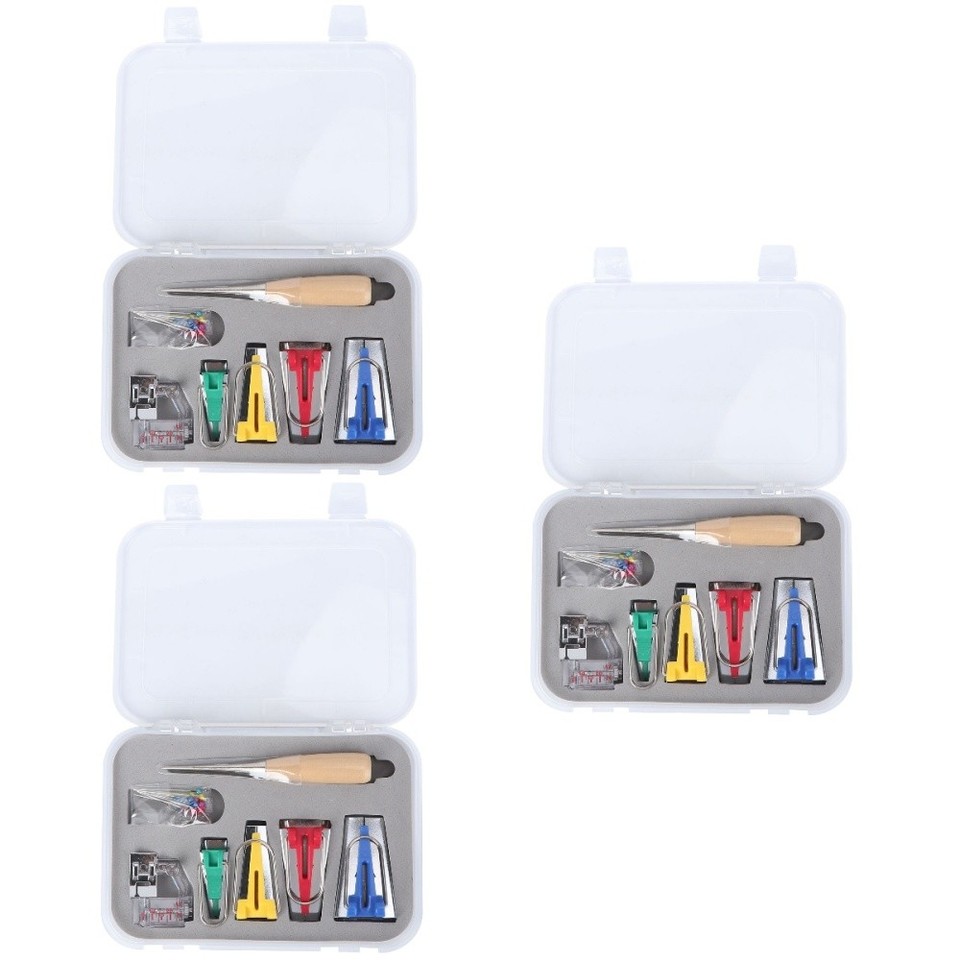 3pcs Box of Binding Foot Bias Tape Maker Awl Pin Set Quilting Sewing ...