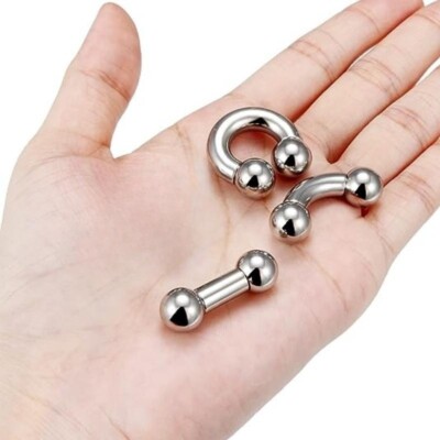 3pc Set Horseshoe Barbell Ring Nipple Tongue Internal Thread Steel Body Piercing | eBay