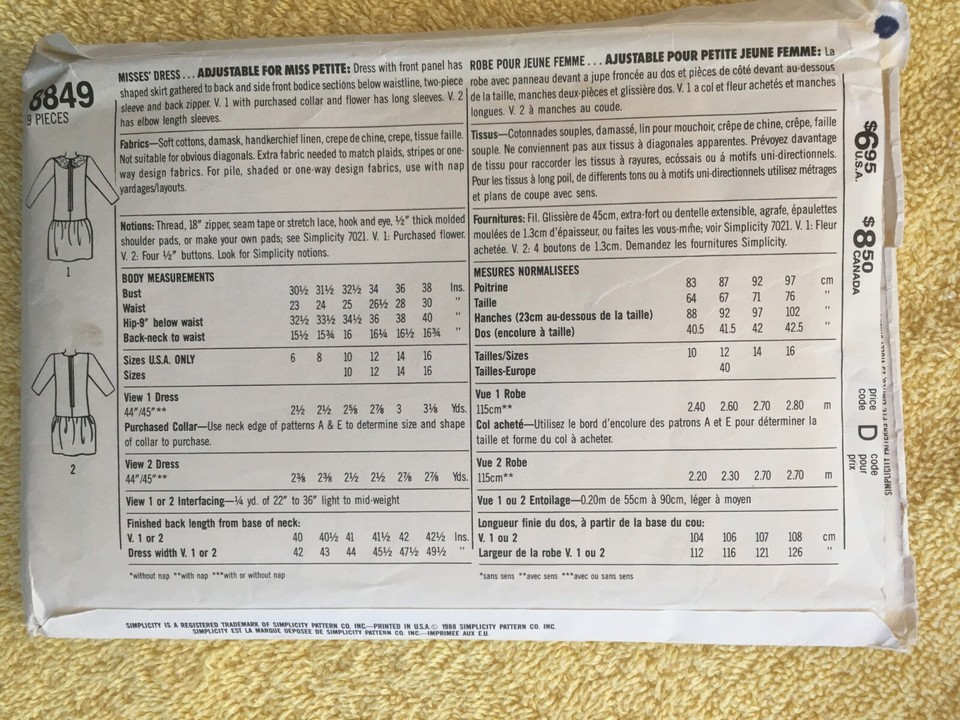 Simplicity Patterns (W) ~ CUT PATTERNS ~ All are Size 12 ...