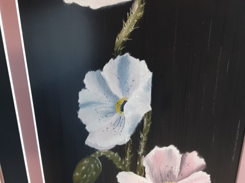 Pair of Original Framed 1980s White and Pink Wild Roses Local Artist ...