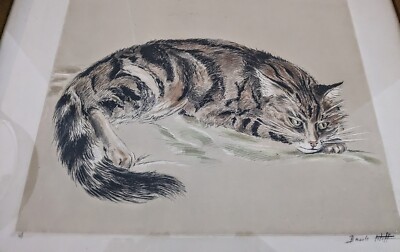 Watercolor/Ink Calico Cat Beautiful Framed Cat Painting 20 x 16 Signed ...