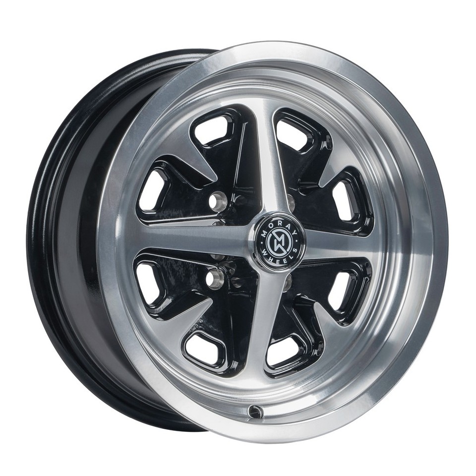 Moray Wheels Gloss Black/ Polished 15”x6” Magnum GT4 Wheel Set Mustang ...
