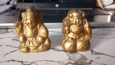 Vintage Set Of 2 Japanese Ebisu Good Luck Gods Shinto Buddhism Statues ...