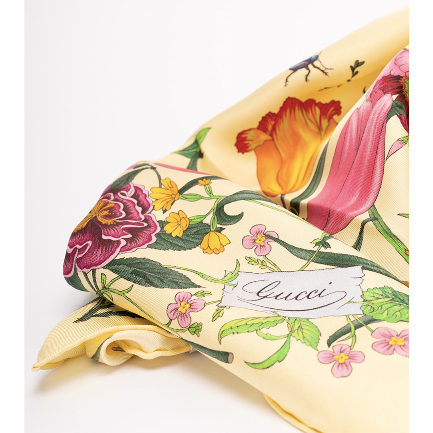 NEW GUCCI FLORA YELLOW MULTI FLORAL SILK SCARF HEAD WRAP NWT! | eBay