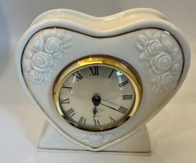 Rosebud Collection Lenox Quartz Heart-Shape Clock 5" Roses Ivory Gold ...