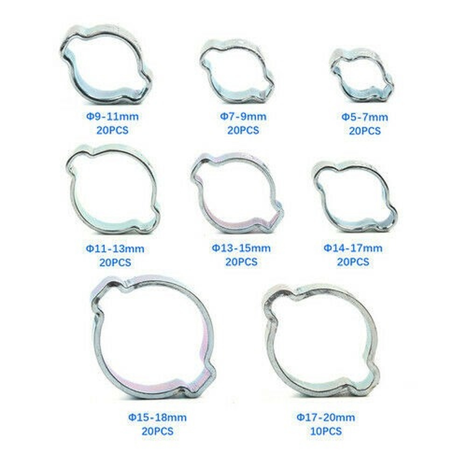 150x Double Ear Clamp O Clips Kit Crimp Air Silicone Petrol Water Fuel ...