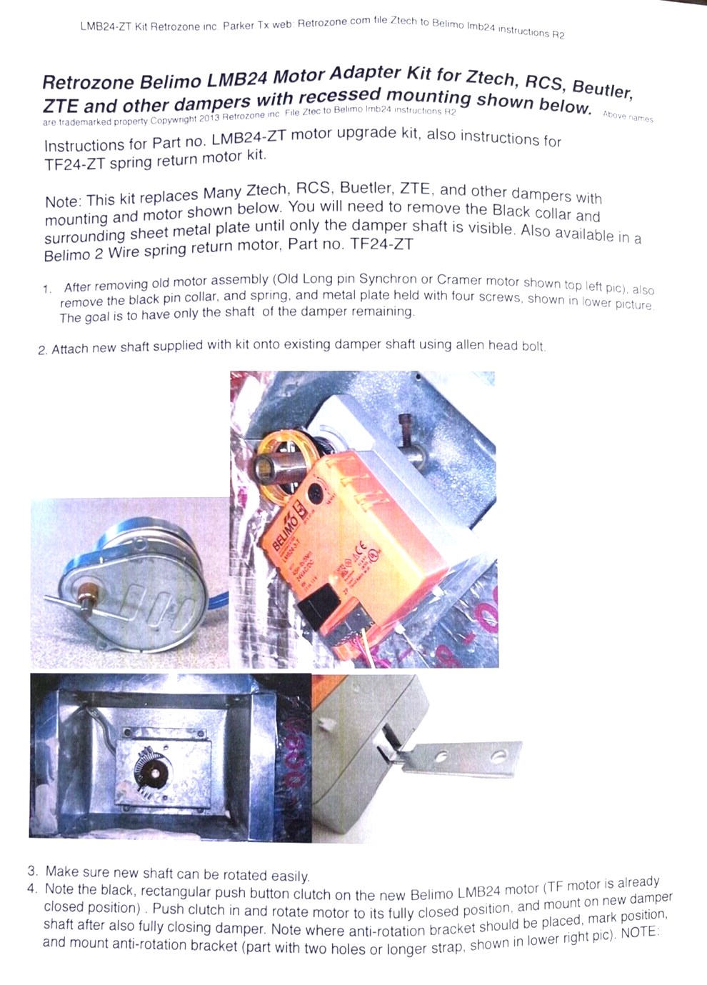 Belimo motor Retrofit kit for Ztech Buetler synchron motor 37944L ...