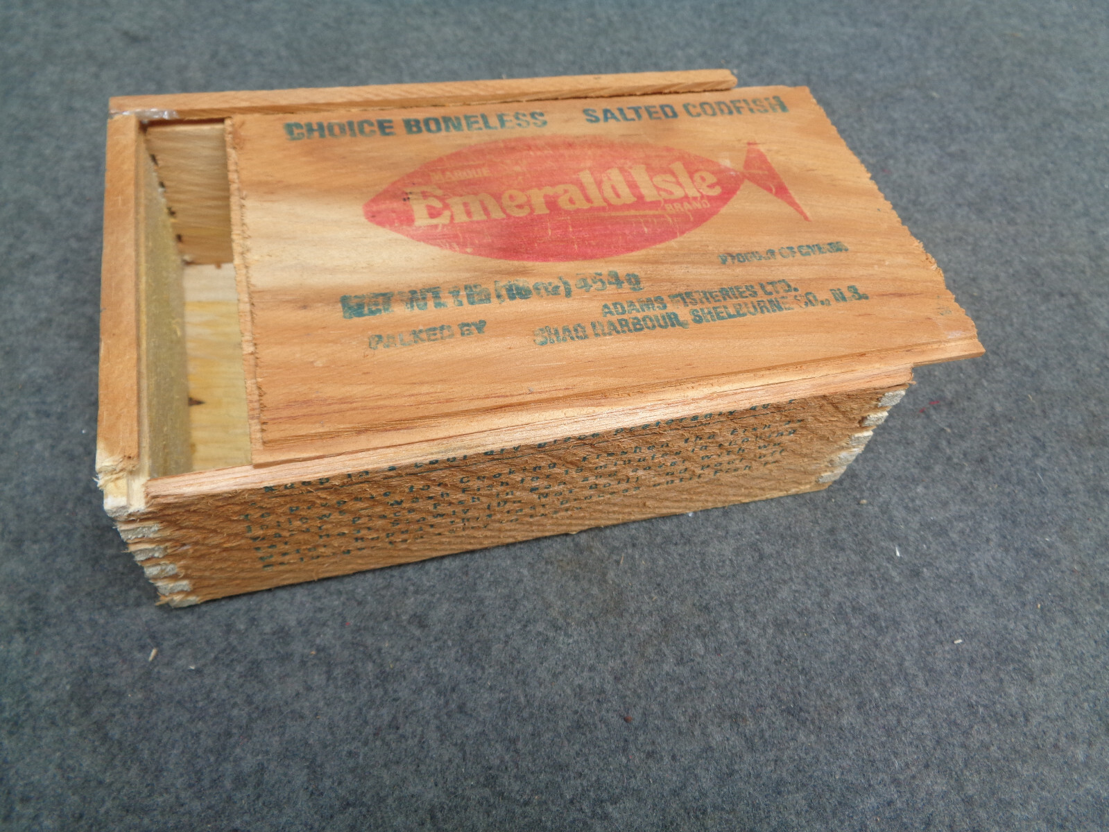 Vintage Wood Cod Fish Box - Emerald Isle Choice Boneless Salted Codfish ...
