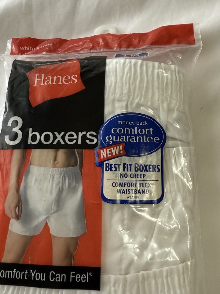 Hanes Men's 3 Pack Comfort Fit White Boxers L 38-40 Factory Sealed 2007 ...