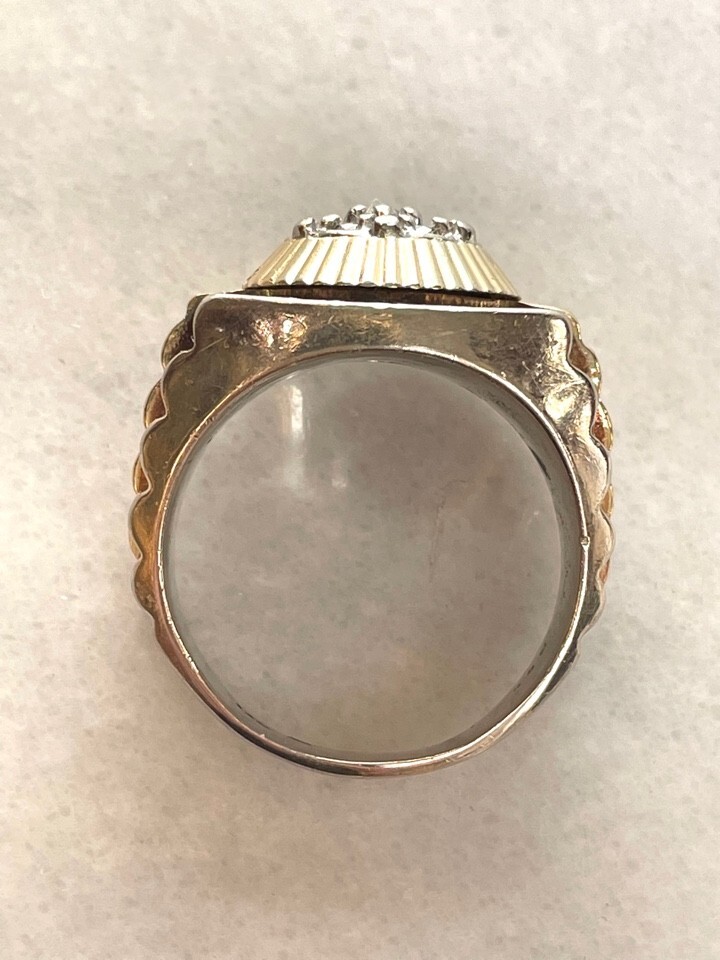 CLASSY MENS HEAVY 14K MULTI-TONE GOLD DIAMOND SIGNET RING SIZE 11.5 | eBay