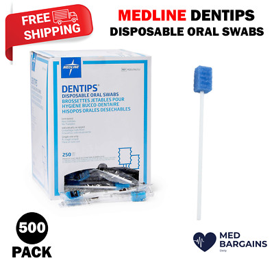 Medline Dentips Disposable Oral Swab Sticks Untreated Adult Blue - 500 ...