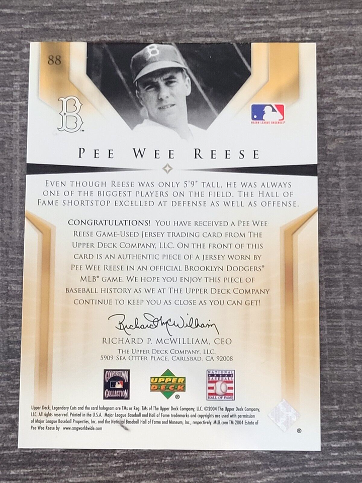 2004 Upper Deck SP Legendary Cuts Pee Wee Reese Fabric #85 Brooklyn ...