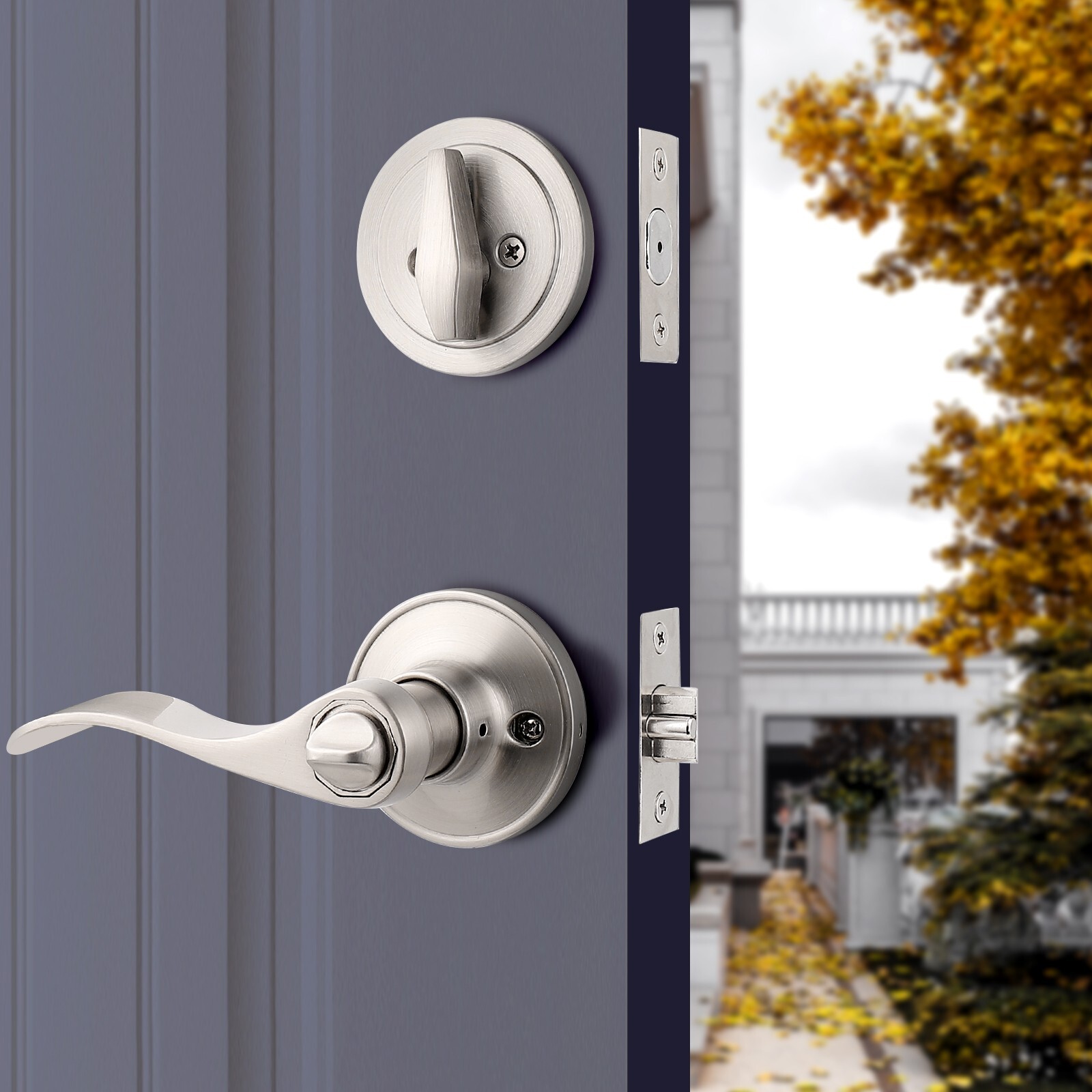 Front Entry Door Combo Handle Lock Set Wave Lever Keyed alike Single ...