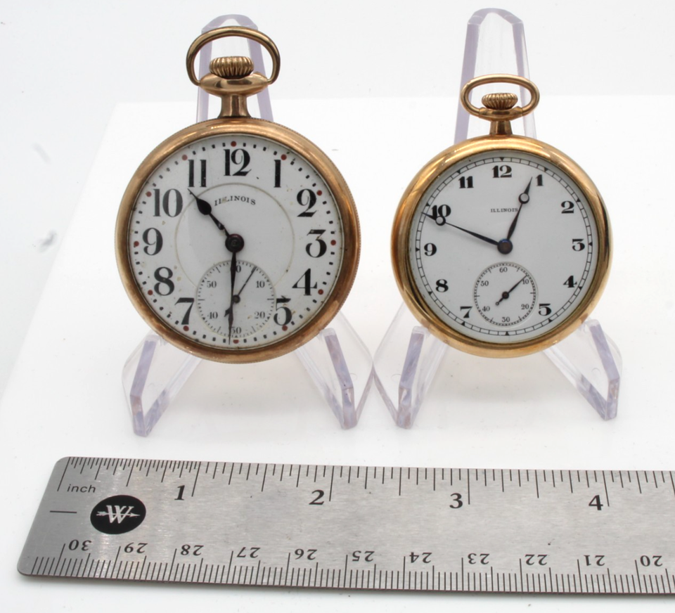 Illinois Double Roller Time King 16s 14s 19J Pocket Watches Lot of 2 PW ...