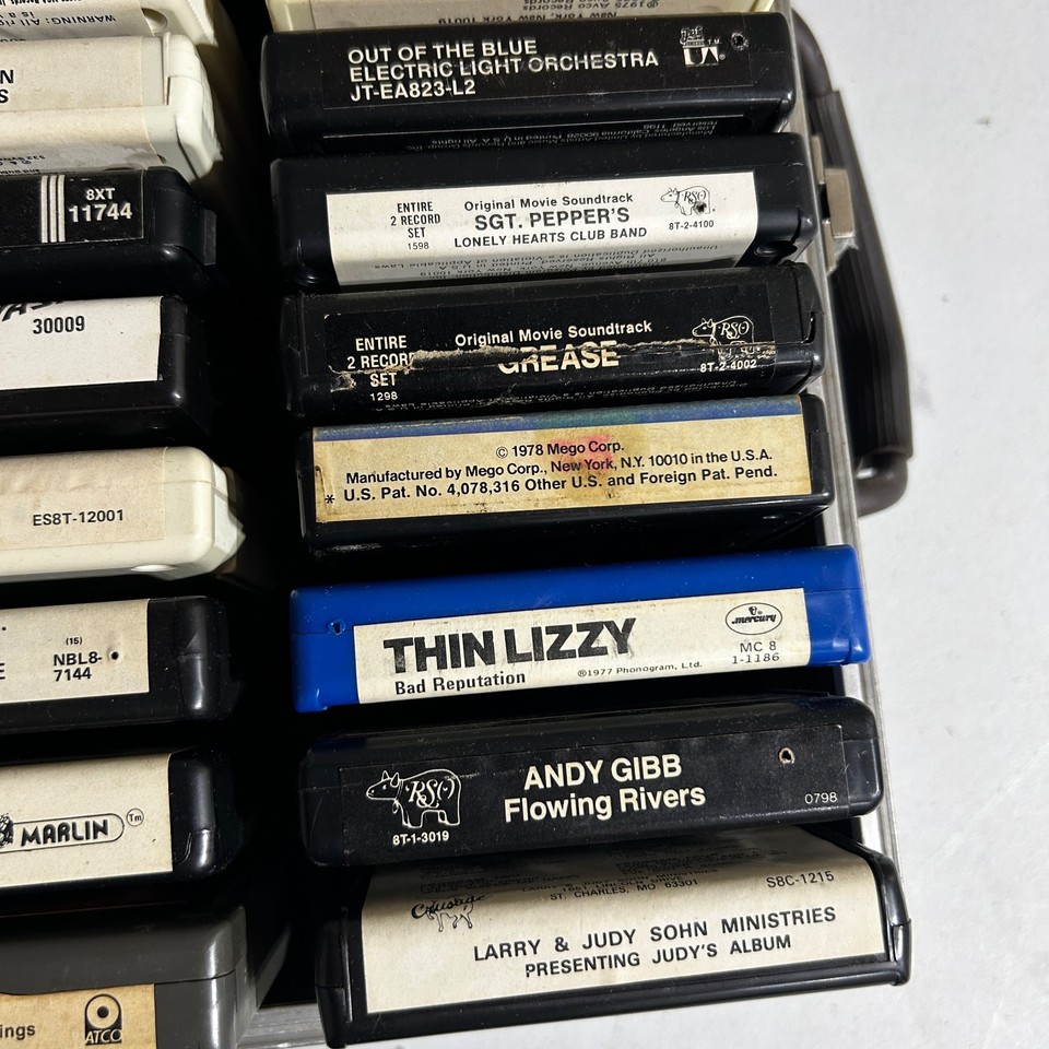 Vintage 8-Track Tape Lot w Case Rock Disco Soul Bee Gees Thin Lizzy ELO ...
