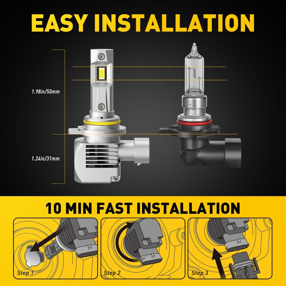 AUXITO 9012 HIR2 LED Bulbs High Low Beam Headlights Power White Super ...