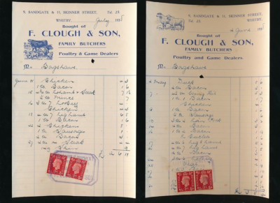 GB 1938 ILLUSTRATED CATTLE SHEEP CLOUGH BUTCHERS RECEIPTS WHITBY...L2 ...