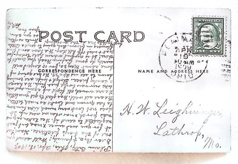 Antique 1909 Ben Franklin One Cent Postage Stamp with Photo Post Card ...