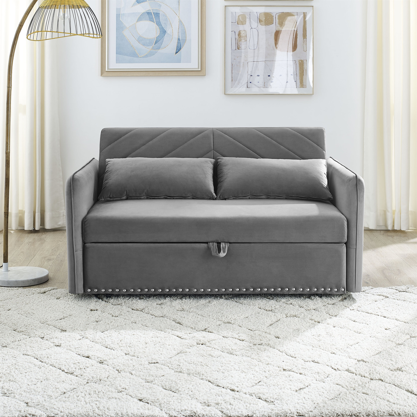 3-in-1 Adjustable Sleeper Soft Velvet Convertible Sleeper Sofa Bed w ...