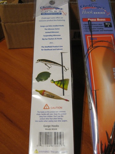 6 Wire Snelled Challenger Gorge Fish Hooks With Baiting Needle - Size 4 ...