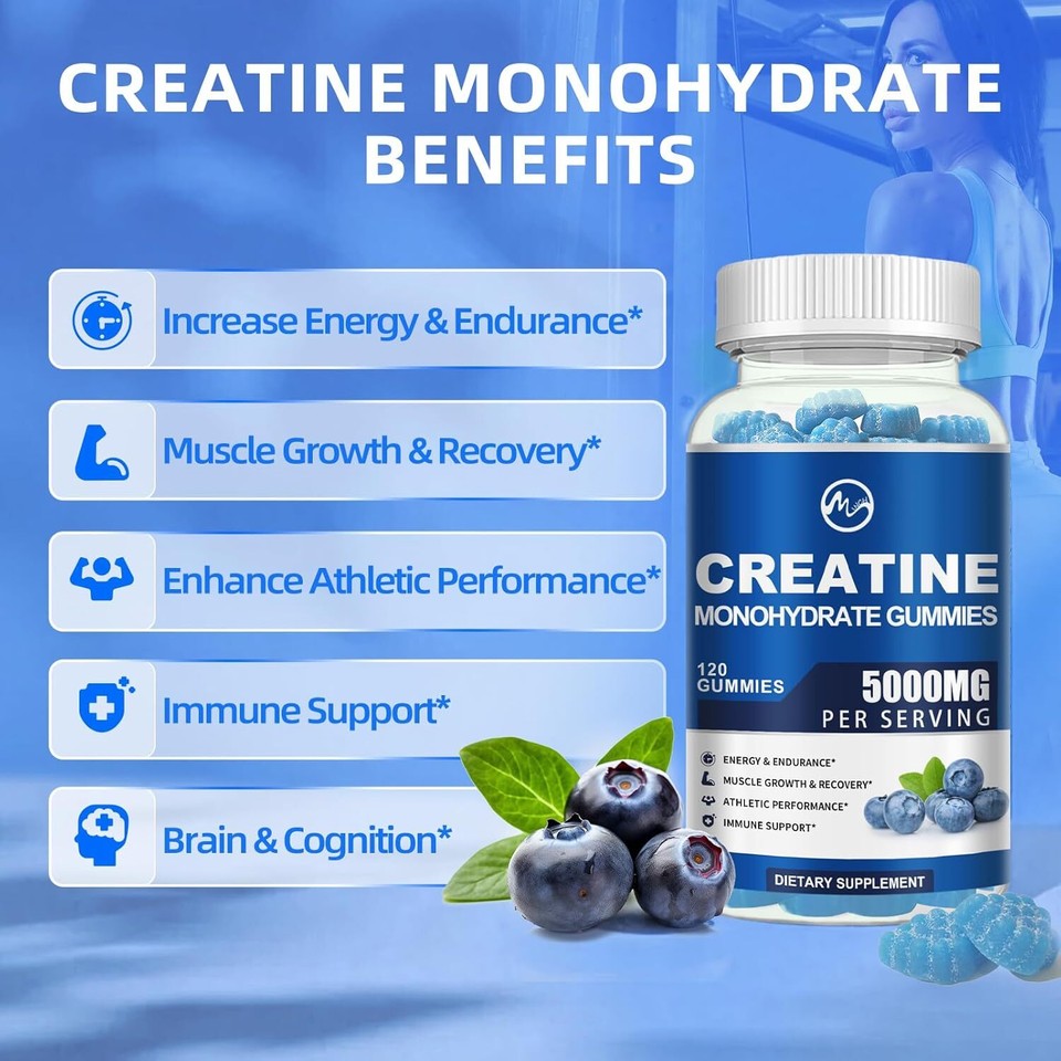 Creatine Monohydrate Blueberry Gummies - Enhance Brain Function + Build ...