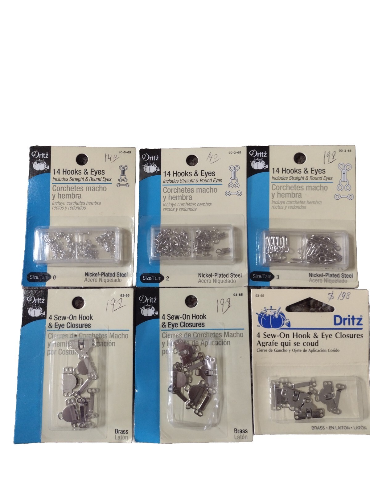 Vtg. Lot of 6 Vintage Dritz Sewing Notions Hooks & Eyes And Hook & Eye ...