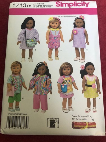 🌷SIMPLICITY #1713 - CUTE 18" DOLL CLOTHING - FITS AMERICAN GIRL DOLL ...