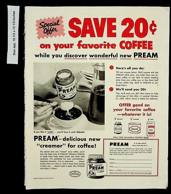 1956 PREAM Coffee Special Offer Creamer Vintage Print Ad 8399 | eBay