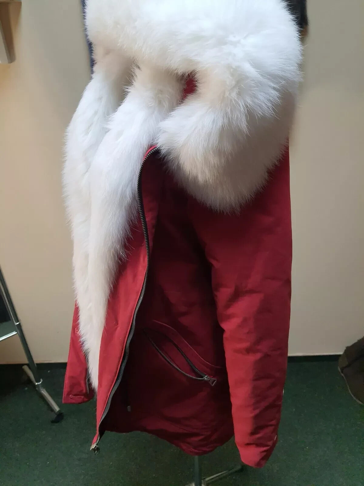 Women's Red parka white fur Durable and Weather-Resistant Fabric coat ...