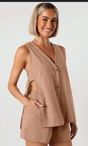 Women’s Cotten Linen Leisure Short Set Open Side M | eBay