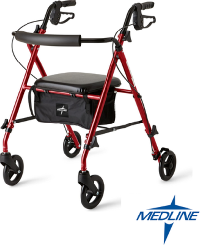Medline Superlight Folding Aluminum Mobility Rollator Walker, Red, 250 ...