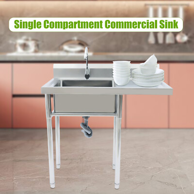 Commercial Utility Sink Stainless Steel Kitchen Table w Sink for ...