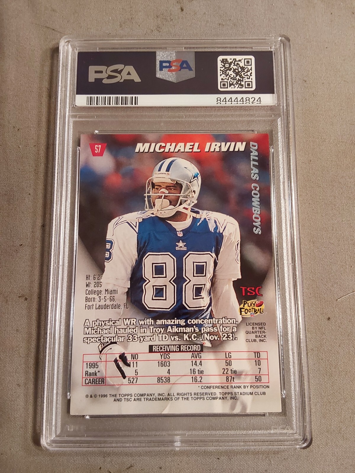 1996 Topps Stadium Club Football No 57 Michael Irvin PSA 8 Dot Matrix ...