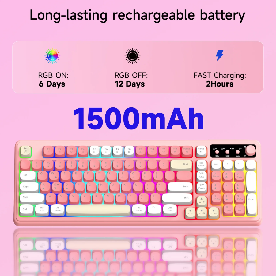 Wireless Gaming Keyboard RGB Backlit 99 Keys Tri-Mode Compact ...