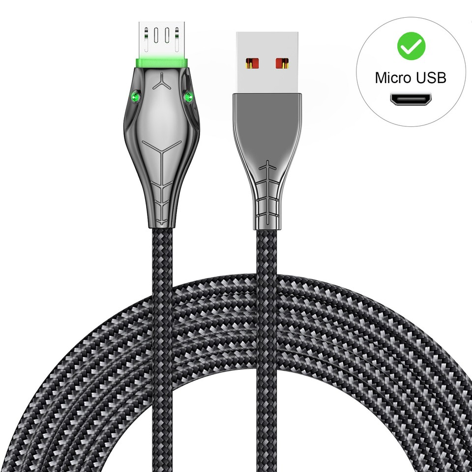 Heavy Duty Micro USB Fast Charger Cable 3A Braided Long LED Lead 0.25M ...