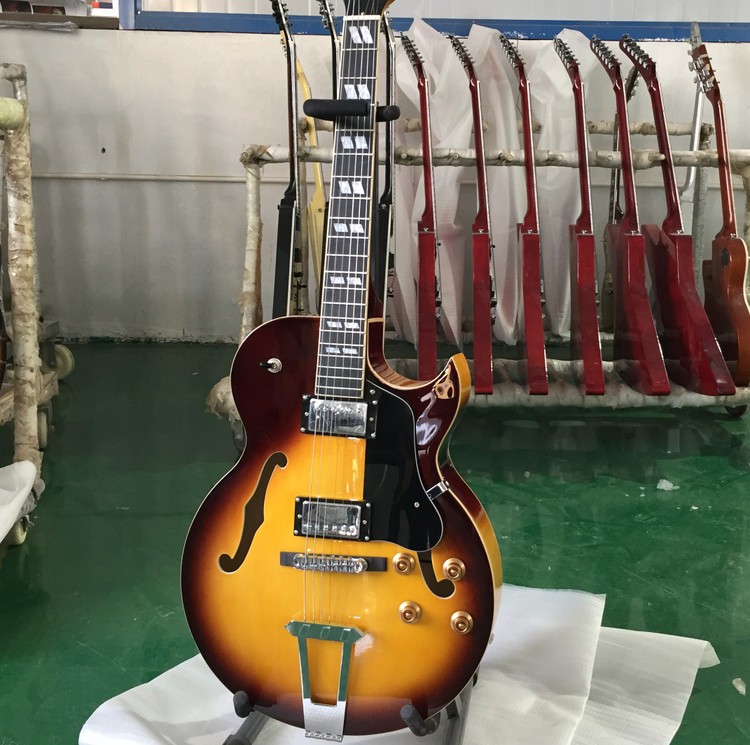 New Hollow Body ES 175 Electric Guitar Sunburst Chrome Hardware Blakc ...