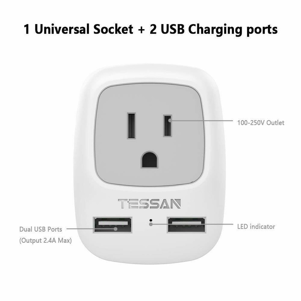 Italy Travel Power Adapter 3 Prong Grounded Plug with USB Port to ...