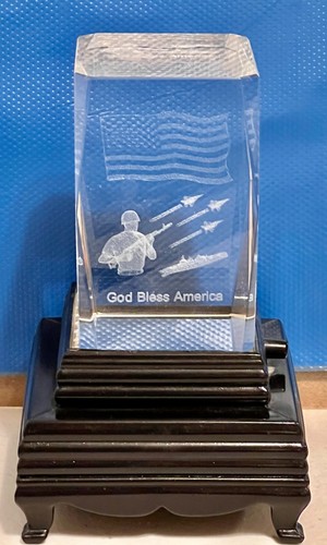 Clear Lucite Glass Paperweight God Bless America 2x3” With Lighted ...
