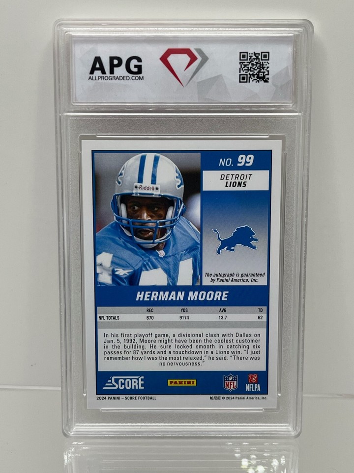 Herman Moore 2024 Score #99 Red Zone Autograph APG Graded Gem Mint 10 ...