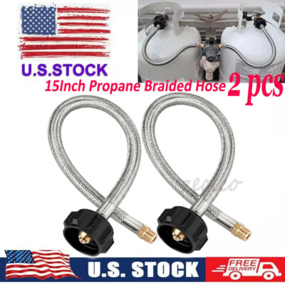 US 2Pack 15" RV Propane Braided Hose Pigtail Male 1/4" NPT/QCC1 For ...