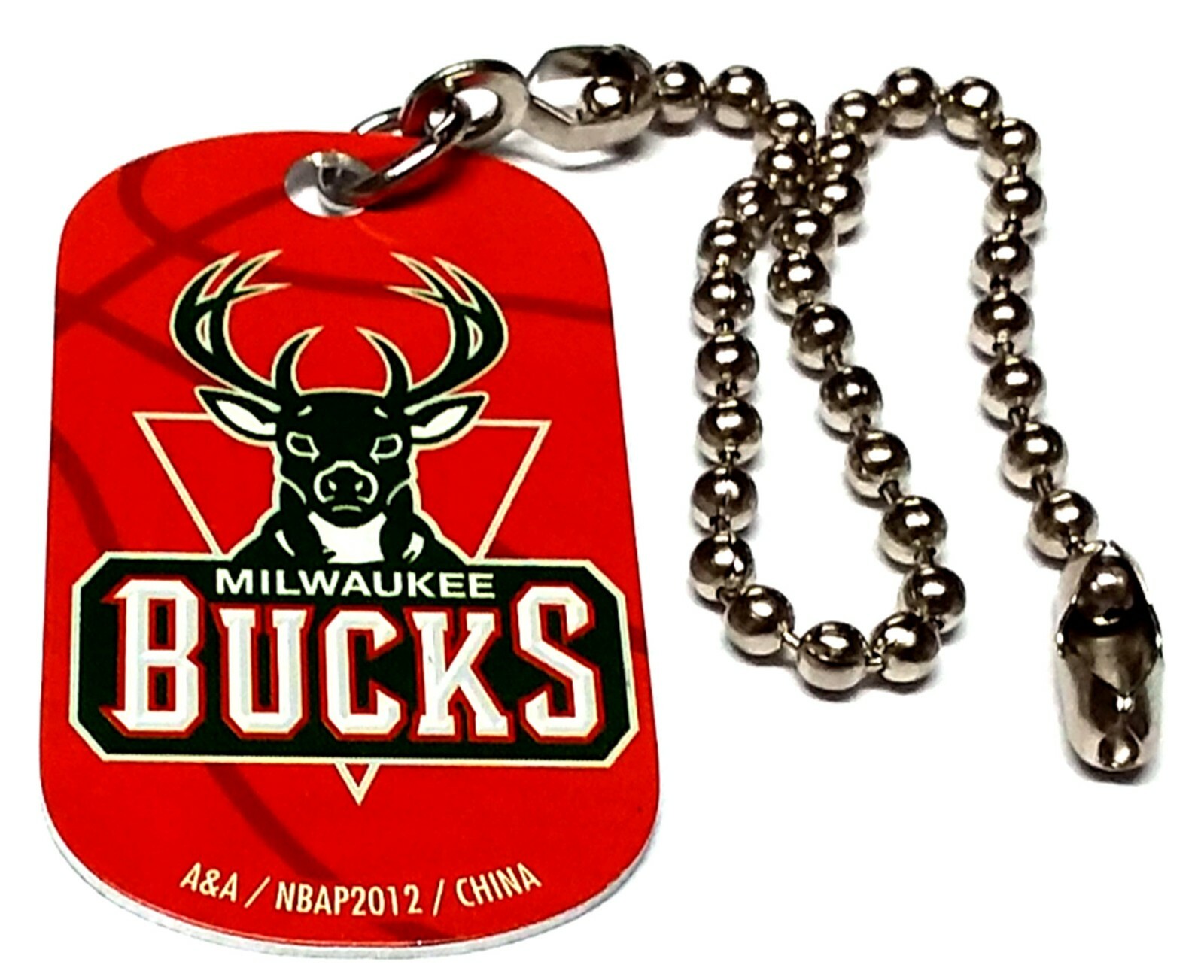 MILWAUKEE BUCKS NBA 1.5" LONG METAL LIGHT PULL DOG TAG 6" CHAIN QUICK ...