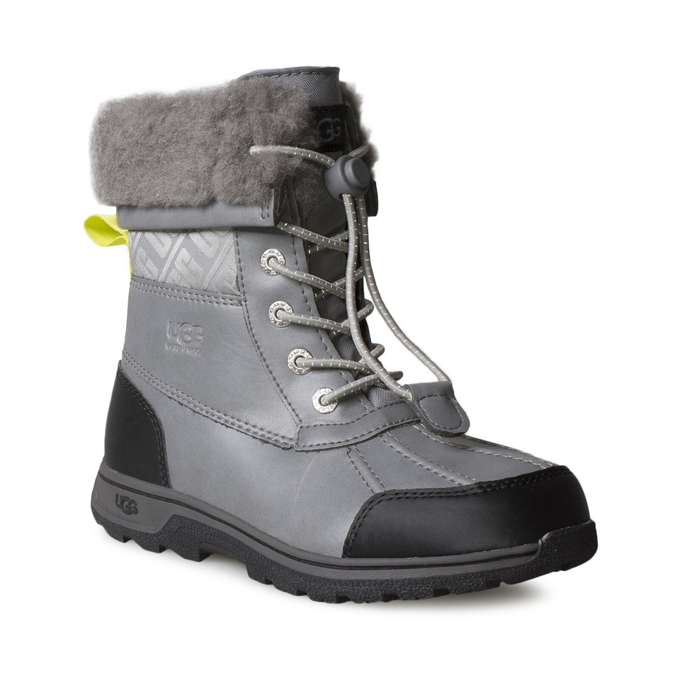 UGG BUTTE II CWR METAL UGG PRINT LEATHER WATERPROOF YOUTH BOOTS SIZE US ...