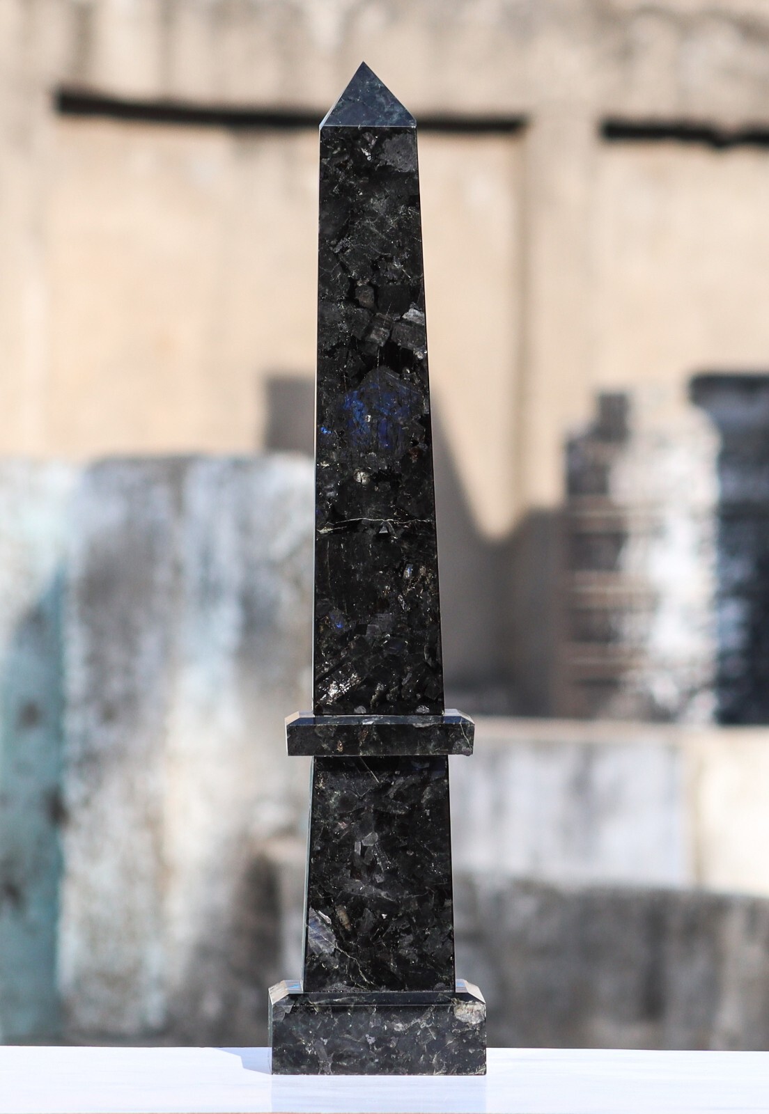435MM Black Larvikite Crystal Quirinal Obelisk Faceted Obelisk Healing ...